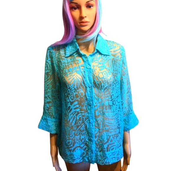 Ruby Rd. | Tops | Ruby Rd Petite Bright Blue All Lacesheer Blouse With ...